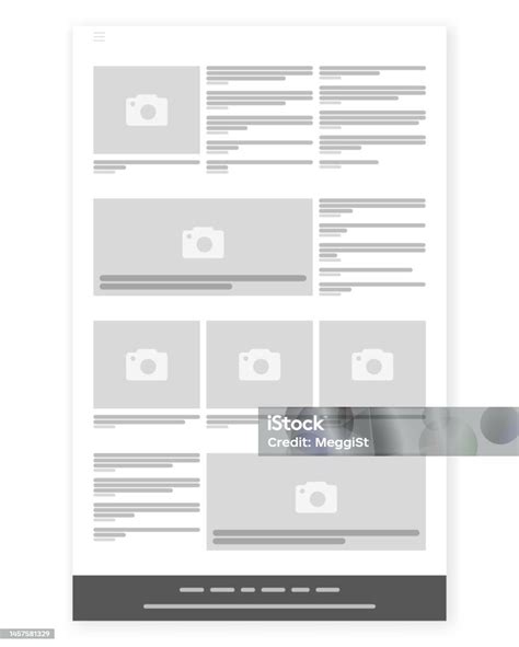 뉴스 사이트 와이어 프레임 웹 페이지 프로토 타입 벡터 일러스트 레이 션입니다 0명에 대한 스톡 벡터 아트 및 기타 이미지