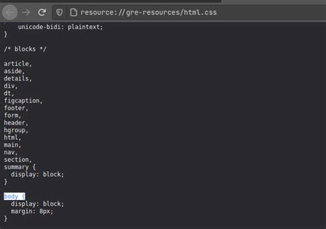 Html Cant Find Default Margin For Body Element In User Agent