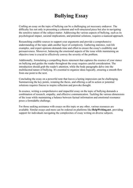 Bullying Essay Pdf