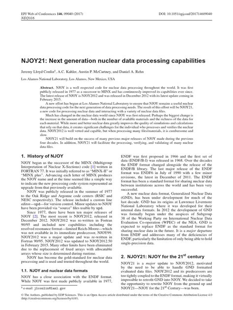 Njoy21 Next Generation Nuclear Data Processing Cap Pdf Software Los Alamos National Laboratory