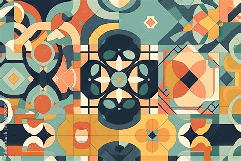 Pattern Of Interlocking Geometric Shapes And Letters Created With Generative Ai Stock