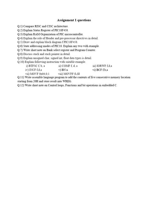 Assignment 1 Questions Pic Microcontroller Pdf
