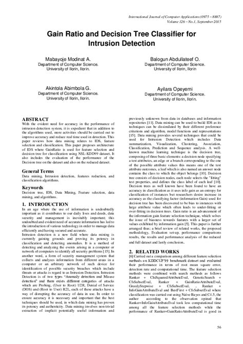 Pdf Gain Ratio And Decision Tree Classifier For Intrusion Detection