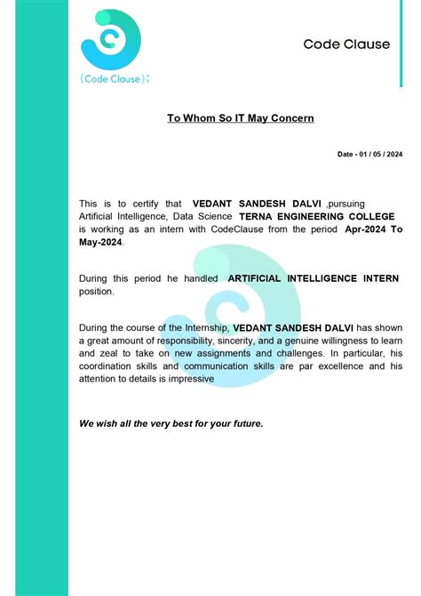 vedant dalvi on linkedin internship letterofrecommendation codeclause ai