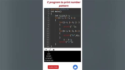 C Program To Print Number Pattern C Programming C Tutorials Youtube