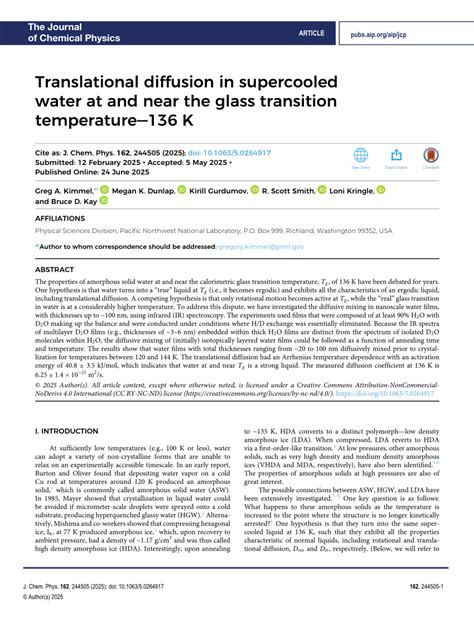 Pdf Translational Diffusion In Supercooled Water At And Near The