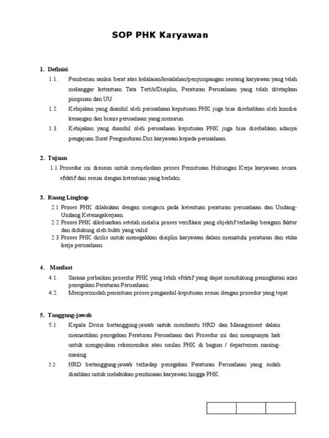 Sop Phk Karyawan Pdf