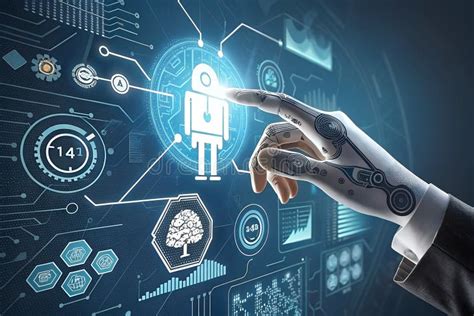 Robotics Hand Touching An Ai Icon Generative Artificial Intelligence Process Automation And