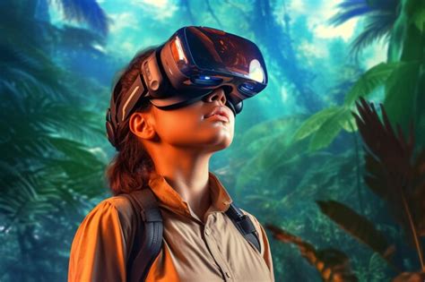 Premium Ai Image Heavily Stylized Portrait Of A Woman Immersed In A Vr Headset Simulation