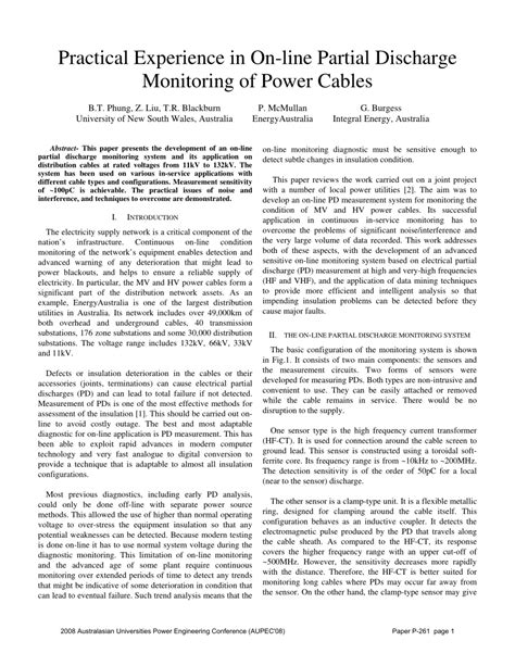 Pdf Practical Experience In On Line Partial Discharge Monitoring Of