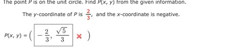 Solved The Point P Is On The Unit Circle Find P X Y From Chegg
