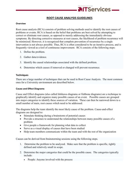 Root Cause Analysis Guidelines