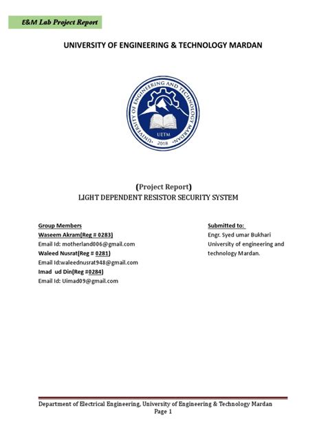 University Of Engineering And Technology Mardan Eandm Lab Project Report