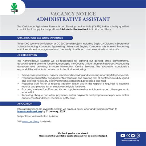 Cardi Vacancy Administrative Assistant St Kitts And Nevis