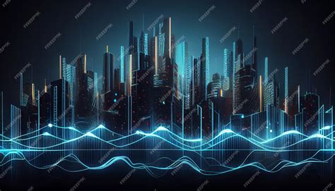 공간과 네온 조명 효과가 있는 도시 경관 현대 하이테크 과학 미래 기술 개념 추상 디지털 하이테크 도시 디자인 배경 생성 Aixa 프리미엄 사진