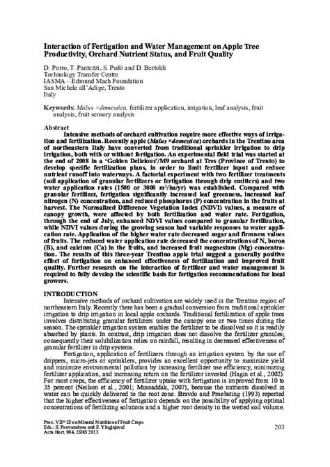 Pdf Interaction Of Fertigation And Water Management On Apple Tree Productivity Orchard