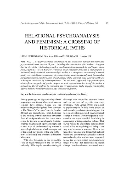 Pdf Relational Psychoanalysis And Feminism A Crossing Of Historical Paths