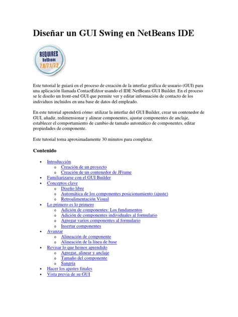 Diseñar Un Gui Swing En Netbeans Ide Pdf Entorno De Desarrollo Integrado Java Lenguaje De
