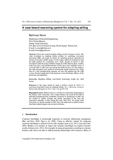 Pdf A Case Based Reasoning System For Adapting Selling