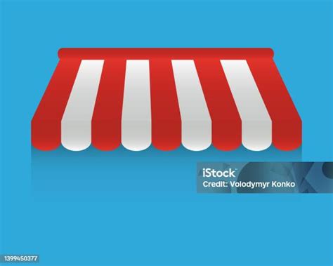차양 흰색 배경에 고립입니다 상점 카페 길거리 레스토랑에 대 한 줄무늬 빨간색과 흰색 양산 태양에서 외부 캐노피 가리비에 대한 스톡 벡터 아트 및 기타 이미지 Istock