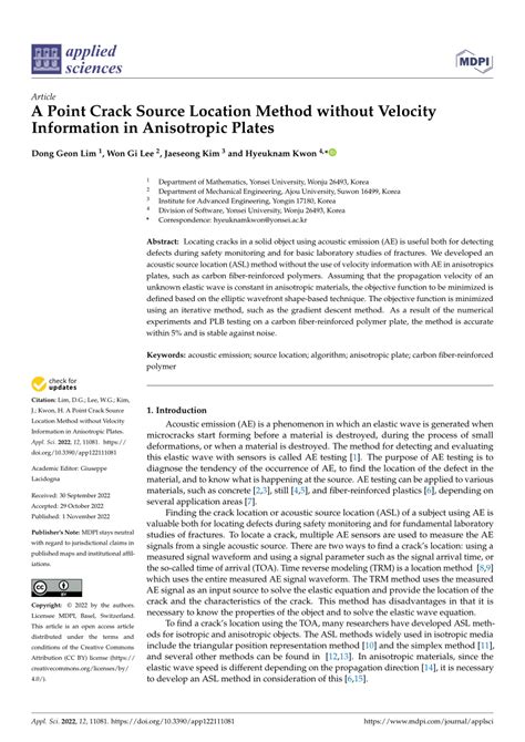 Pdf A Point Crack Source Location Method Without Velocity Information In Anisotropic Plates