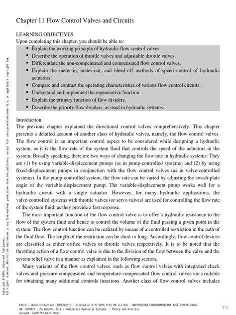 Chapter 11 Flow Control Valves And Circuits Pdf Valve Flow Measurement