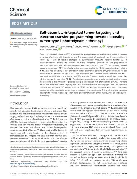 Pdf Self Assembly Integrated Tumor Targeting And Electron Transfer