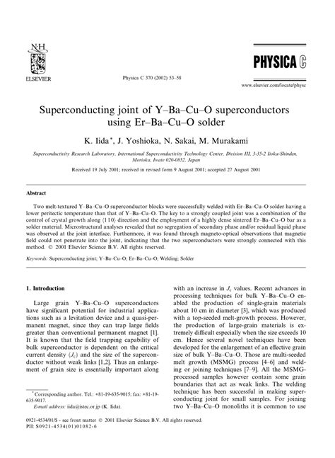 Pdf Superconducting Joint Of Y Ba Cu O Using Various Superconducting
