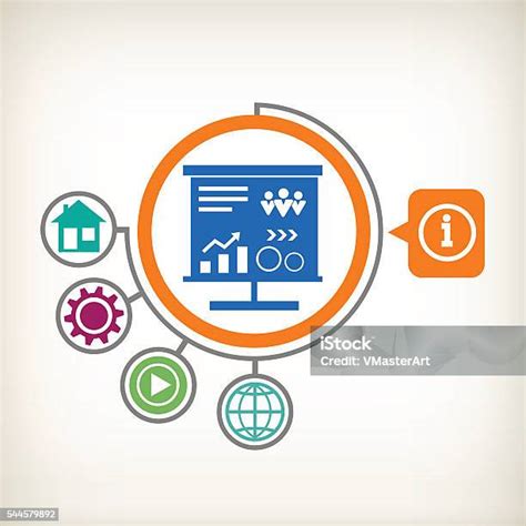 프리젠테이션 게시판 팻말 아이콘크기 구성표 및 다이어그램 기호까지 Slide Show Presentation Software에 대한 스톡 벡터 아트 및 기타 이미지