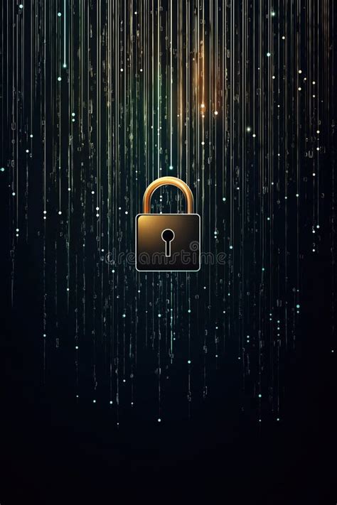 Digital Lock Symbol Surrounded By Glowing Particles In A Dark