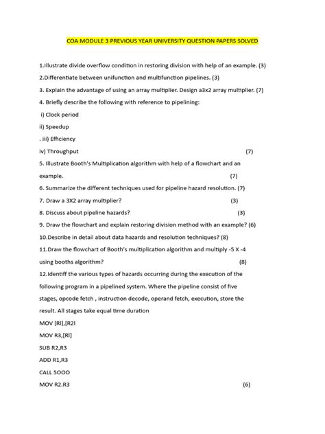 Coa Module 3 Previous Year University Question Papers Solved Pdf Multiplication Arithmetic
