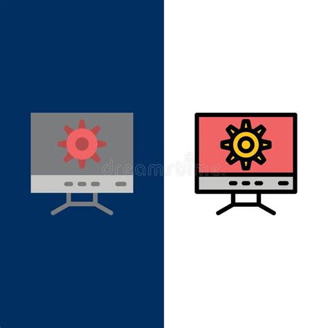 Computer Setting Design Icons Flat And Line Filled Icon Set Vector Blue Background Stock