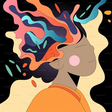 화려한 머리와 검은 배경을 가진 여자 벡터 Unsplash의 정신 건강 이미지