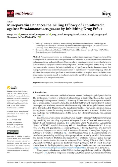 Pdf Murepavadin Enhances The Killing Efficacy Of Ciprofloxacin Against Pseudomonas Aeruginosa