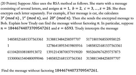 Solved Points Suppose Alice Uses The RSA Method As Chegg