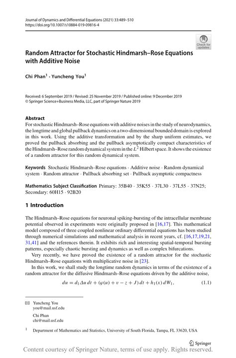 Random Attractor For Stochastic Hindmarsh Rose Equations With Additive Noise Request Pdf