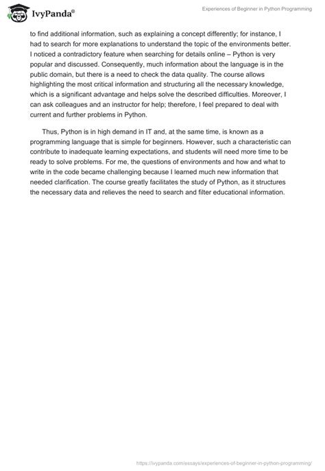 Experiences Of Beginner In Python Programming Words Essay Example