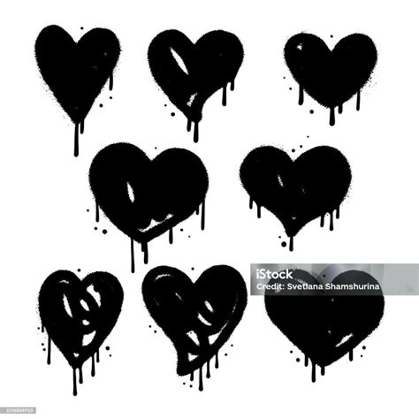 Se Of Spray 그래피티 하트는 흰색 바탕에 검은 색으로 그려져 있습니다 단단한 사랑 심장 기호는 흰색 배경에 격리 된