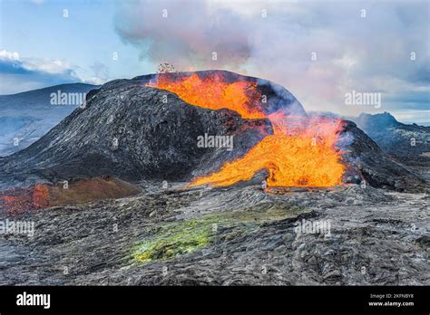 Active Volcano On Reykjanes Peninsula Landscape In Iceland Lava From