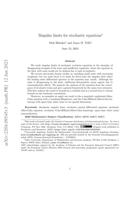 Pdf Singular Limits For Stochastic Equations