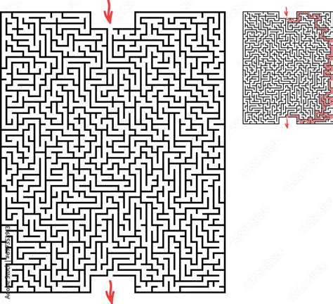 Vector Rectangular Labyrinth With Entry And Exit Difficulty Level Hard Maze With Solution