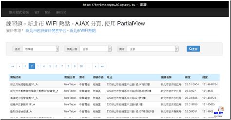Mrkt 的程式學習筆記 練習題 Aspnet Mvc 使用政府公開資料 分頁使用 Ajax Partialview