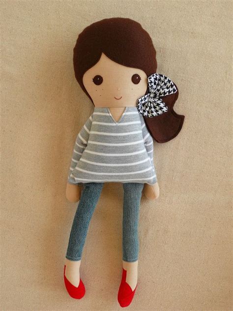 Fabric Doll Rag Doll Brown Haired Girl In Gray By Rovingovine Raggy