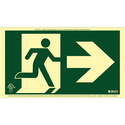 Bradyglo® Running Man Exit Sign With Right Arrow 8 1 2 X 15 Plastic Pictogramplastic