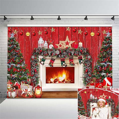 Buy Avezano Christmas Fireplace Backdrop Interior Vintage Xmas Tree