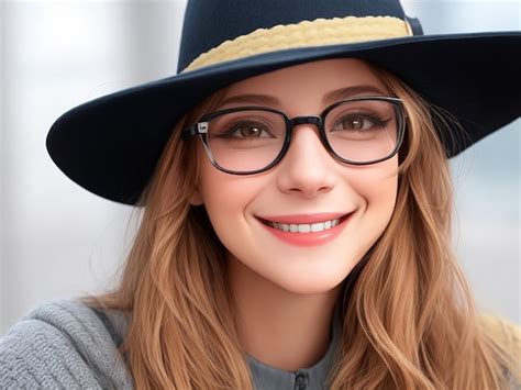 Premium Ai Image Beautiful Girl Wearing Glasses And Hat Generated By Ai