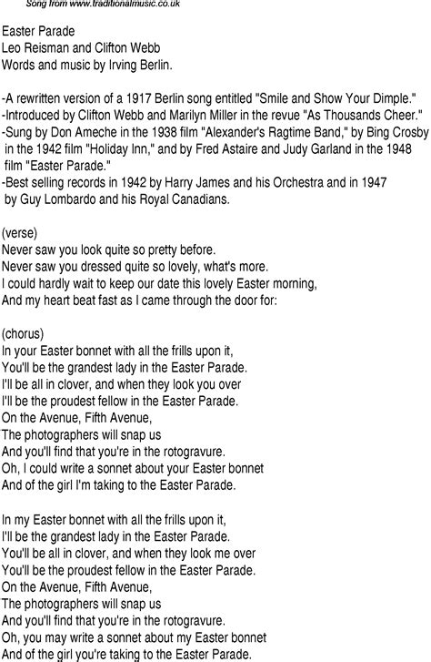 Easter Parade Lyrics Printable Sheet