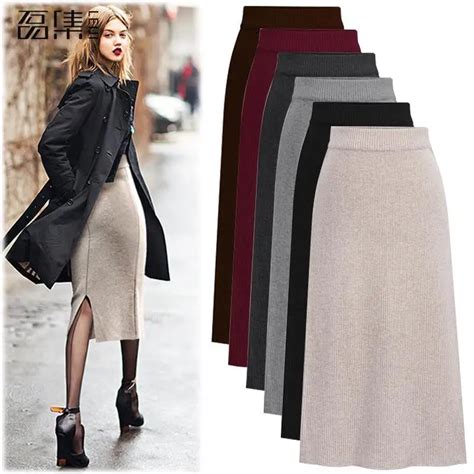 Winter Knitted Bodycon Plus Size Skirt High Waist Skirts Womens