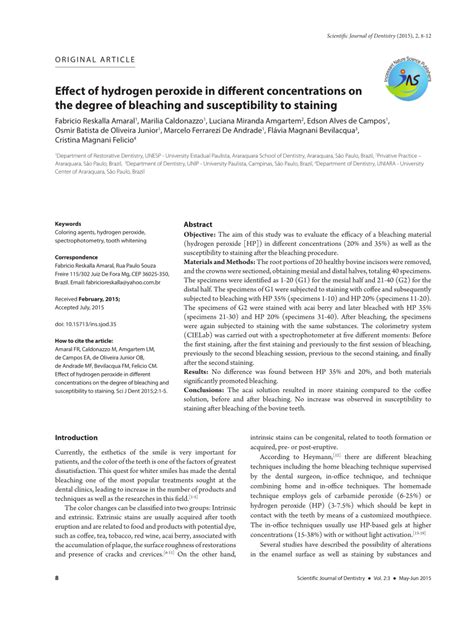 Pdf Effect Of Hydrogen Peroxide In Different Concentrations On The Degree Of Bleaching And