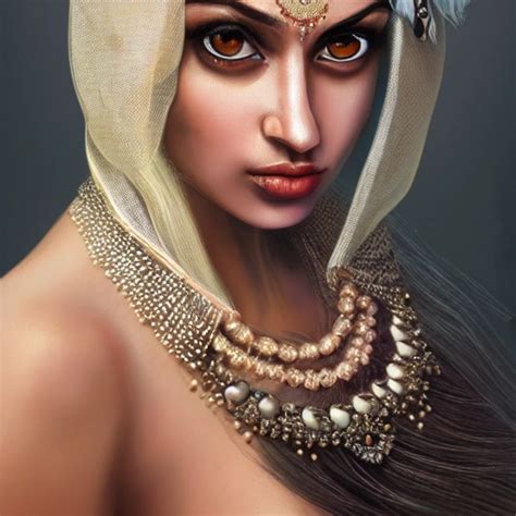 Hyper Realistic Portrait Of Sexy Indian Girl Having A Feather Cap A